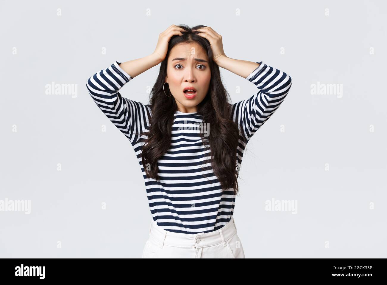 Lifestyle, people emotions and casual concept. Troubled young woman ...