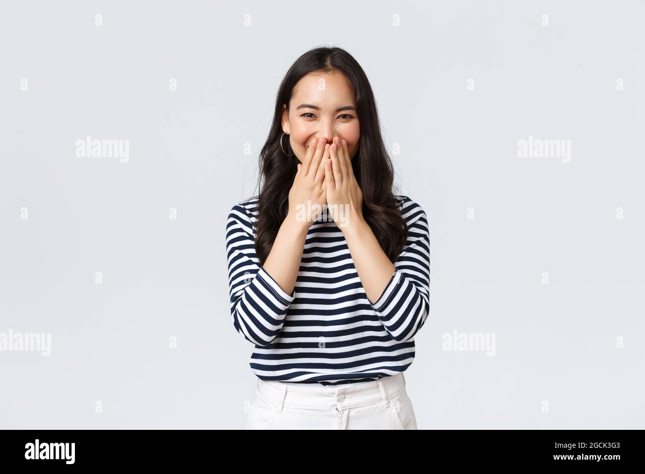 Lifestyle, people emotions and casual concept. Cute silly asian female ...