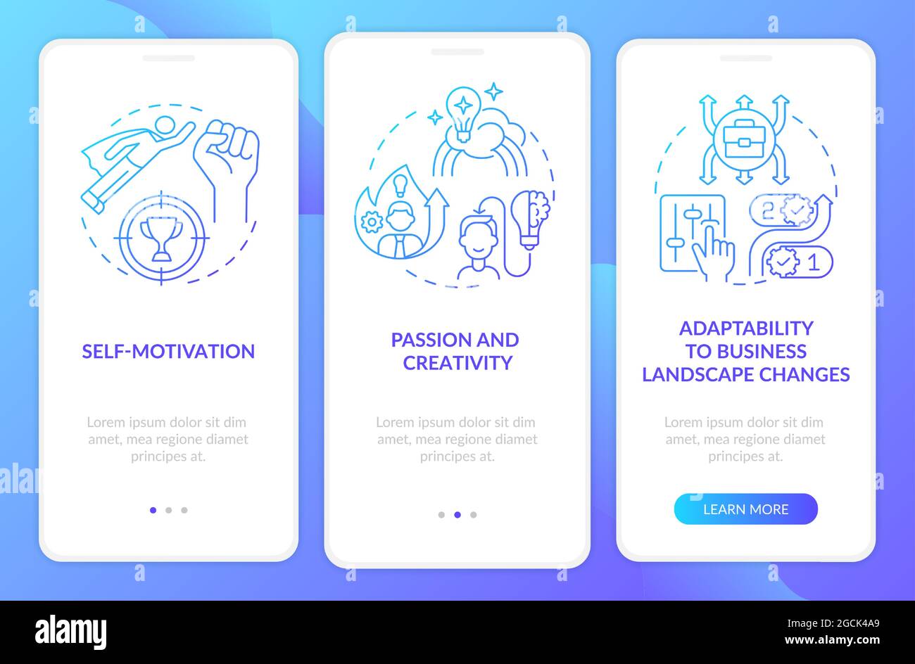 Startup launch requirements gradient onboarding mobile app page screen ...