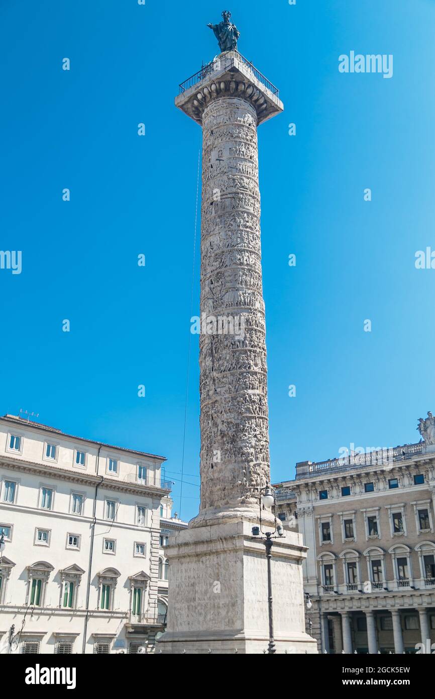 Column of Marcus Aurelius in Rome, Italy. Upright photo Stock Photo - Alamy