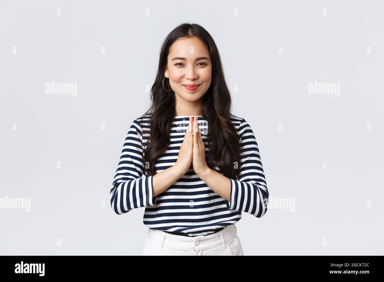 Lifestyle, people emotions and casual concept. Cute asian girl in ...