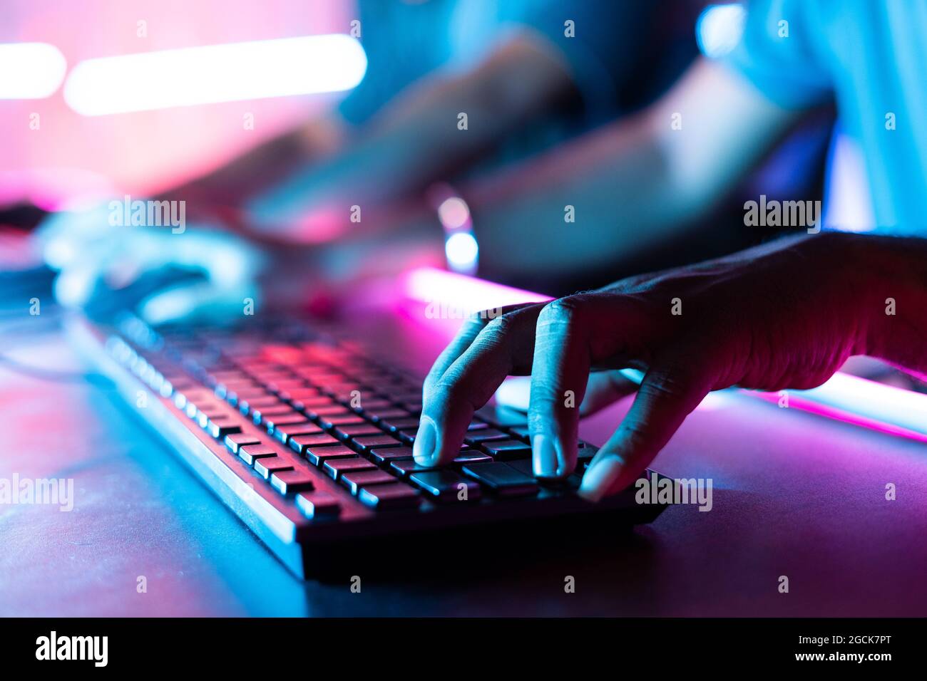 Focus on fingers, Close up shot of online professional gamer hands ...