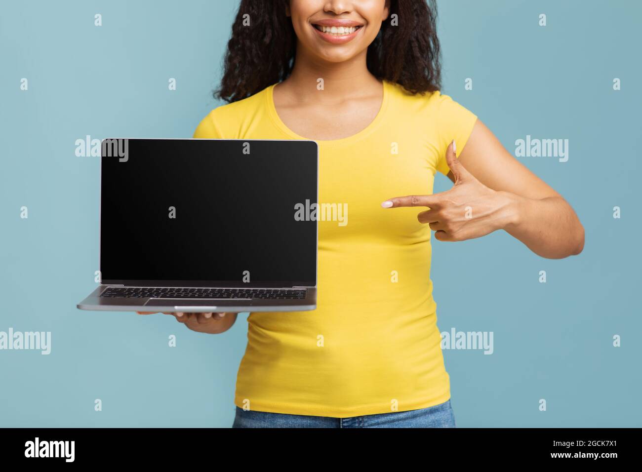 Featured website and online advertising. Young african american lady ...