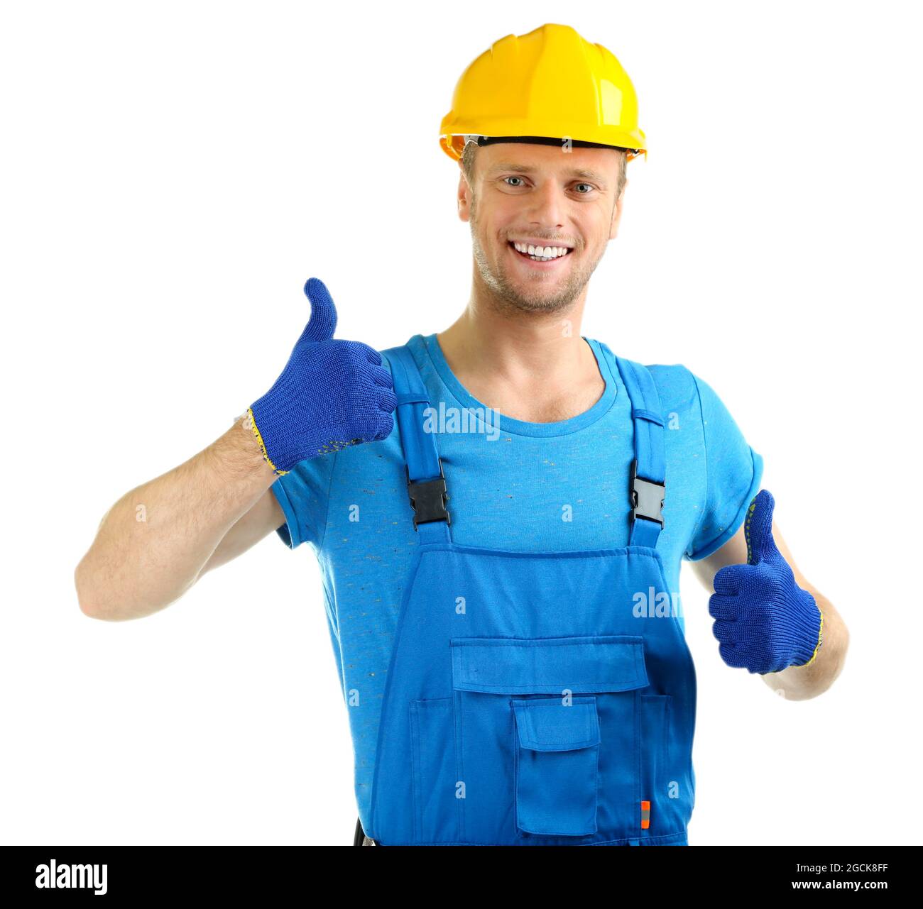 Portrait of young foreman isolated on white Stock Photo - Alamy