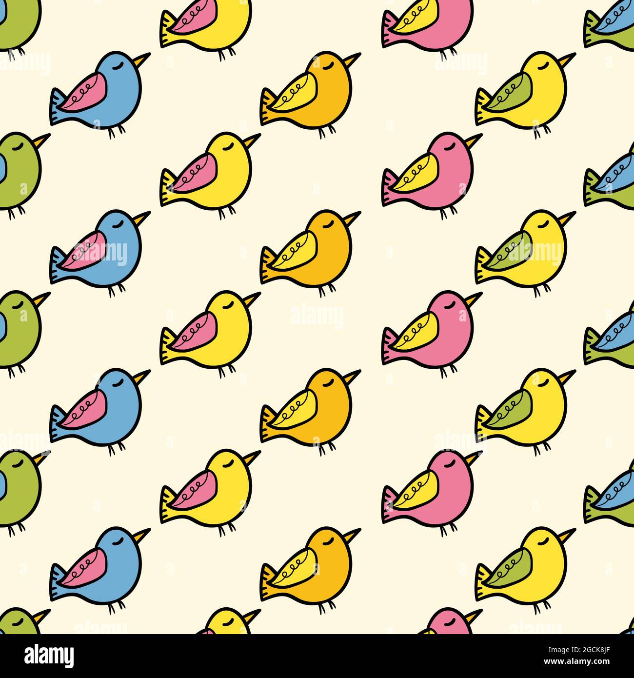 Seamless pattern with funny colorful birds. Color flat vector ...