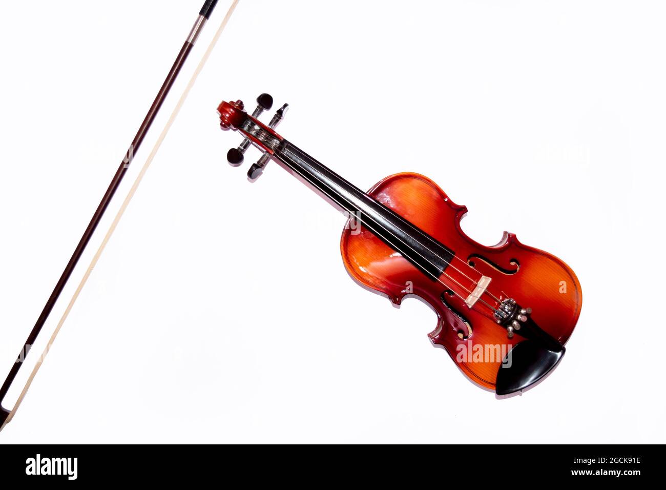 Front view of violin with Violin stick isolated on white background ...