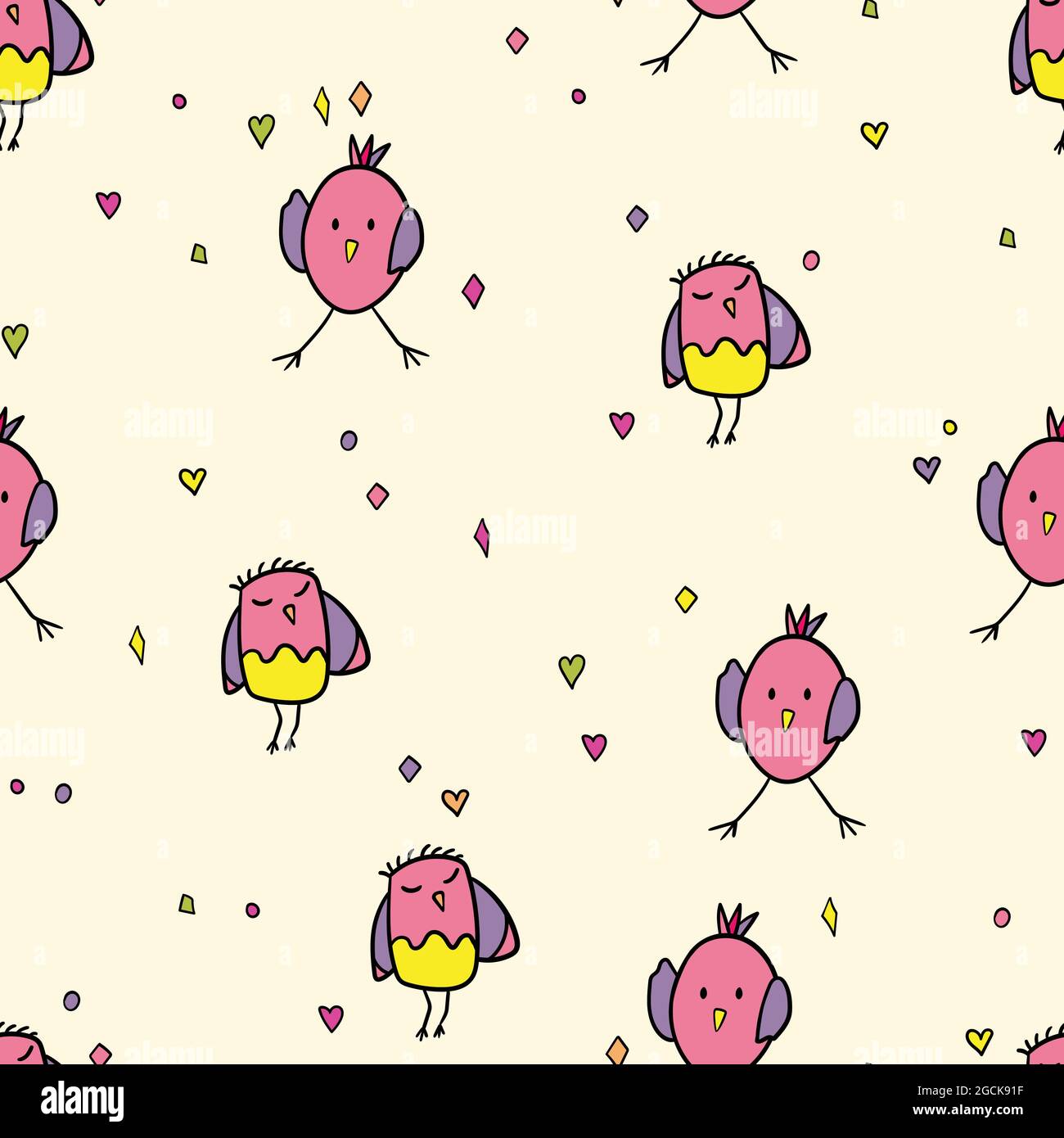 Seamless pattern with funny colorful birds. Color flat vector ...