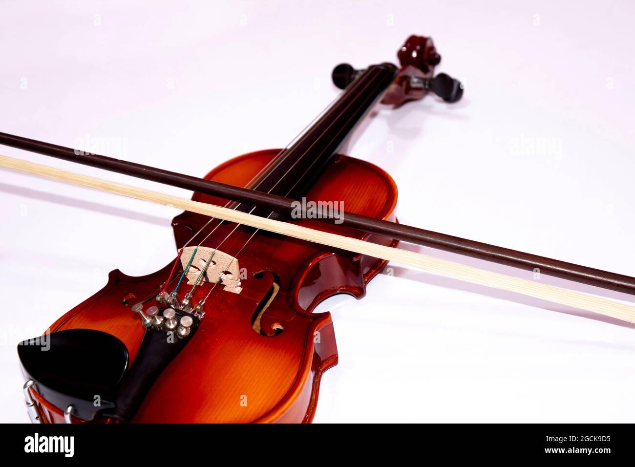 Front view of violin with Violin stick isolated on white background ...