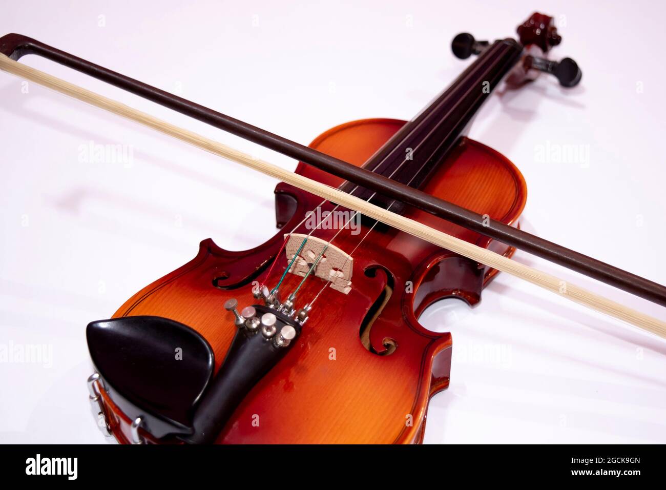 Front view of violin with Violin stick isolated on white background ...