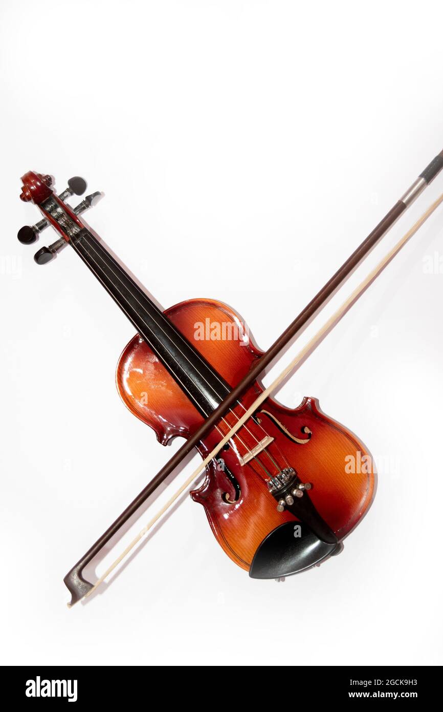 Front view of violin with Violin stick isolated on white background ...