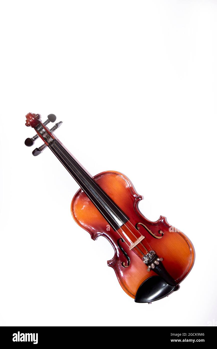 Front view of violin with Violin stick isolated on white background ...