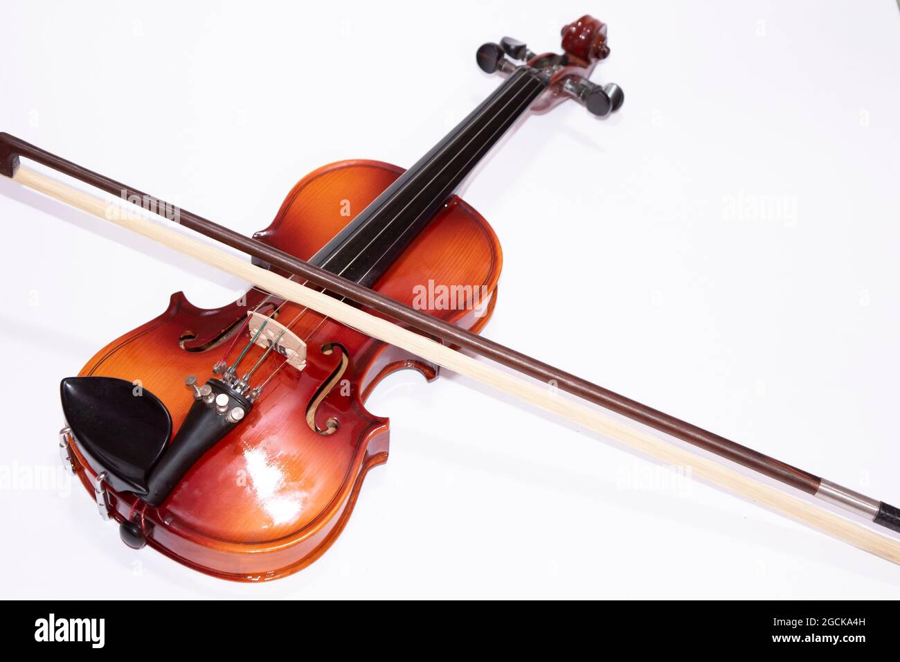 Front view of violin with Violin stick isolated on white background ...