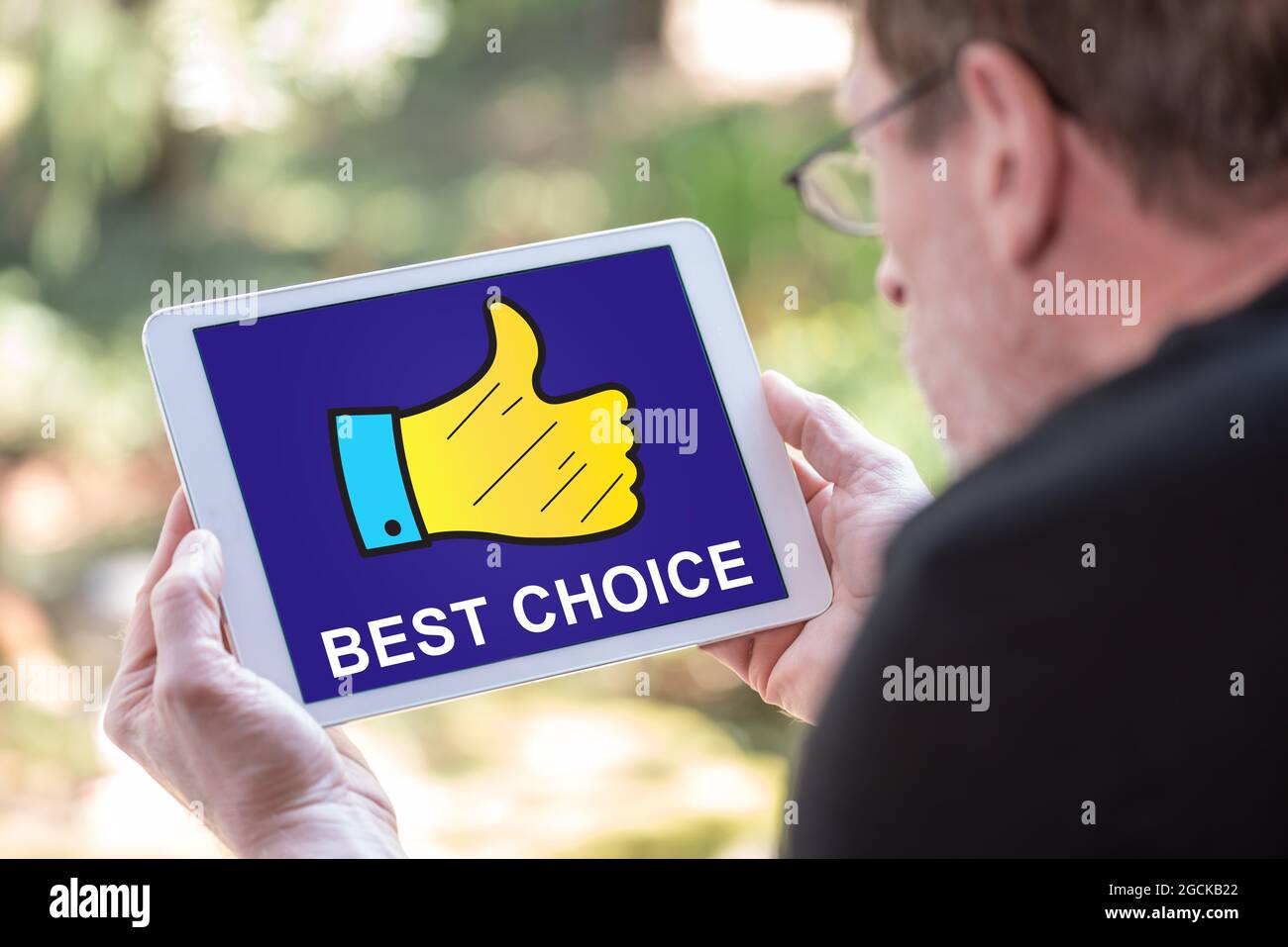 Tablet screen displaying a best choice concept Stock Photo - Alamy
