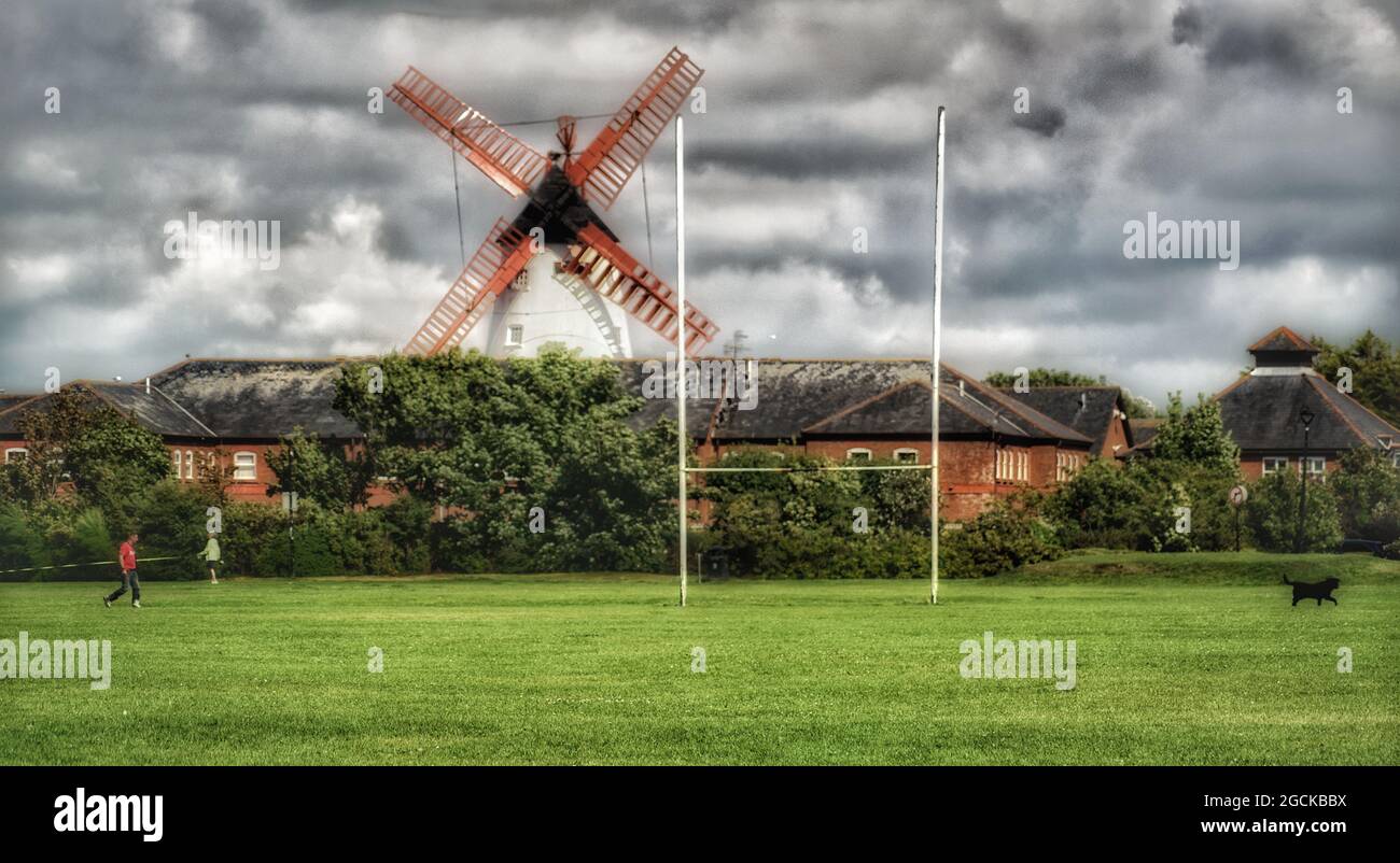 View across the park of Marsh Mill Stock Photo - Alamy