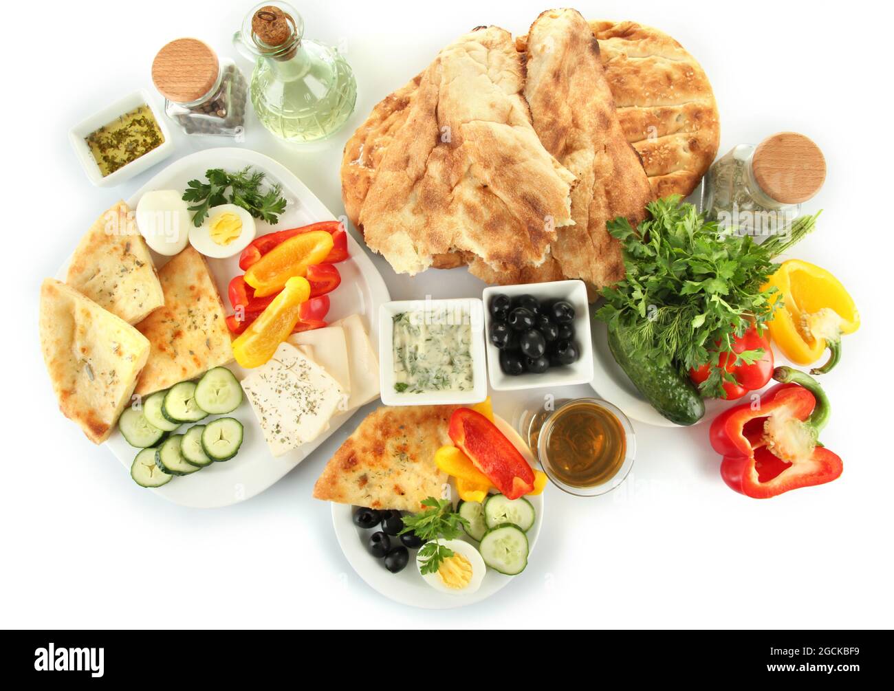 Traditional Turkish breakfast isolated on white Stock Photo - Alamy