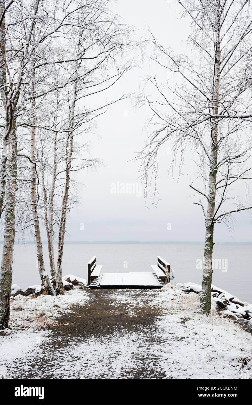 Winter at lake shore Stock Photo - Alamy