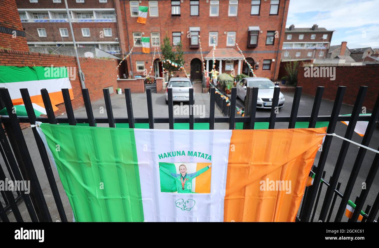 Flags and bunting near Kellie Harrington's home in Portland Row, Dublin ...