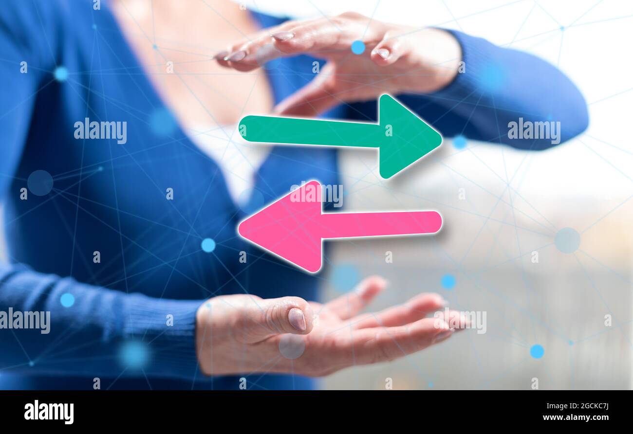 Decision concept between hands of a woman in background Stock Photo - Alamy