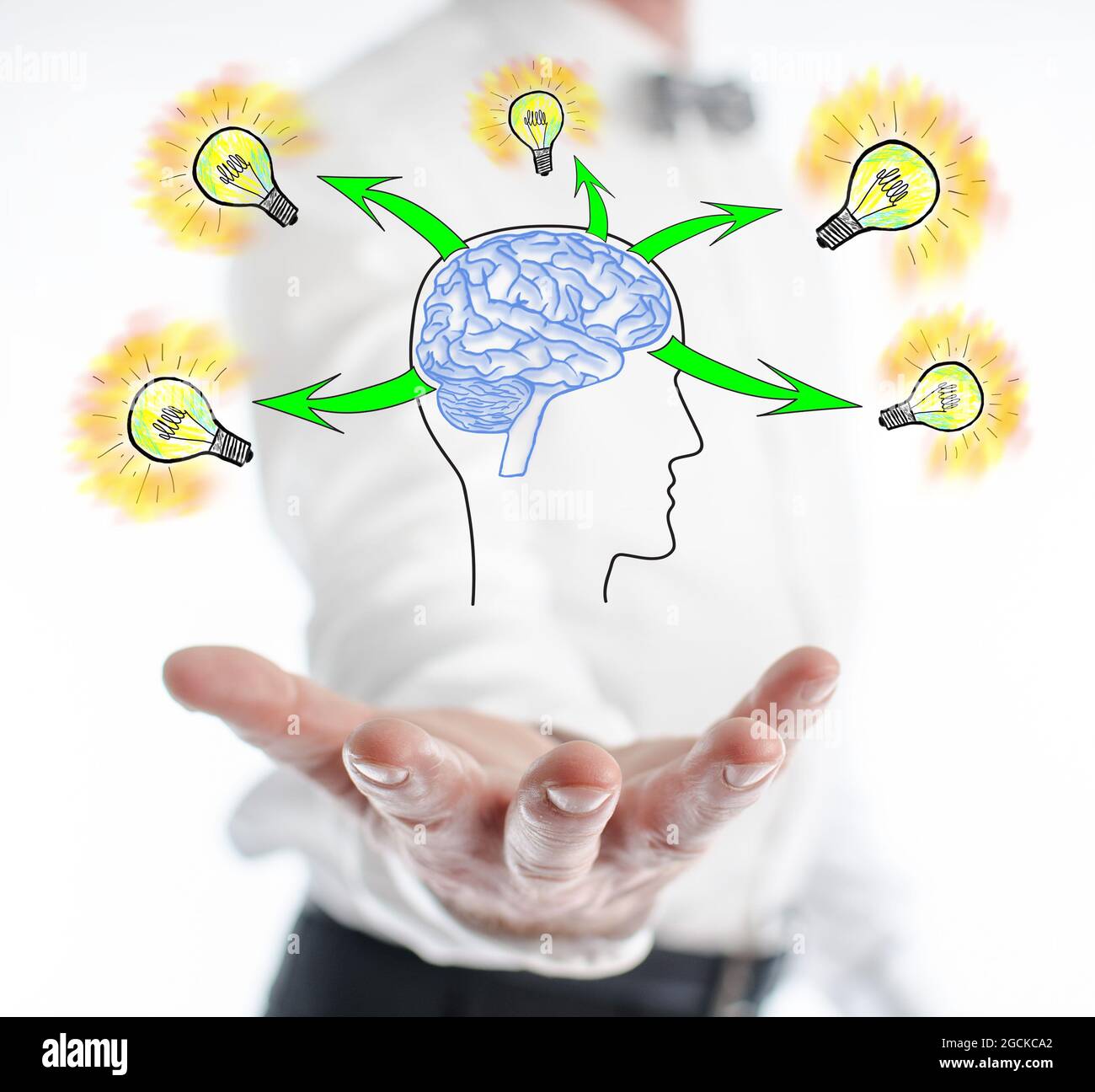 Human brain ideas concept levitating above a hand of a man Stock Photo ...