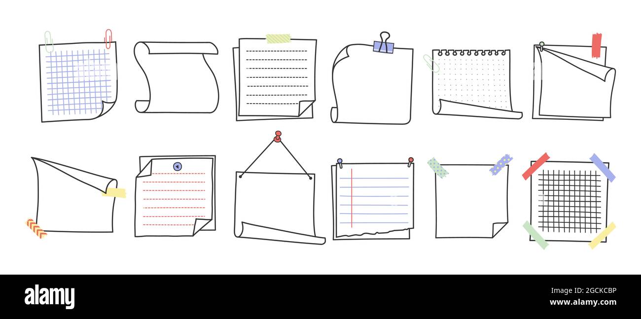 Doodle hand drawn memo notes and reminders vector illustration set ...