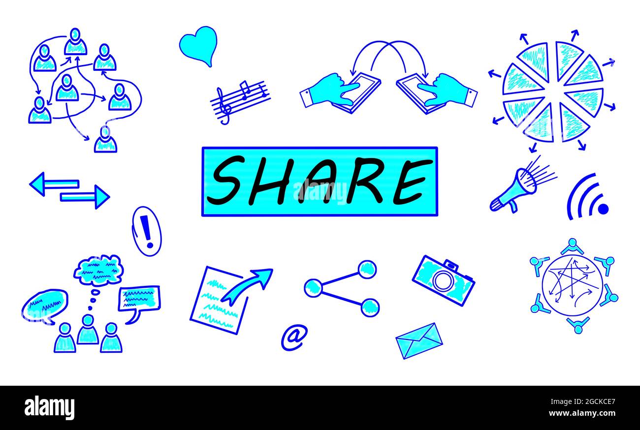Share concept drawn on a white background Stock Photo - Alamy