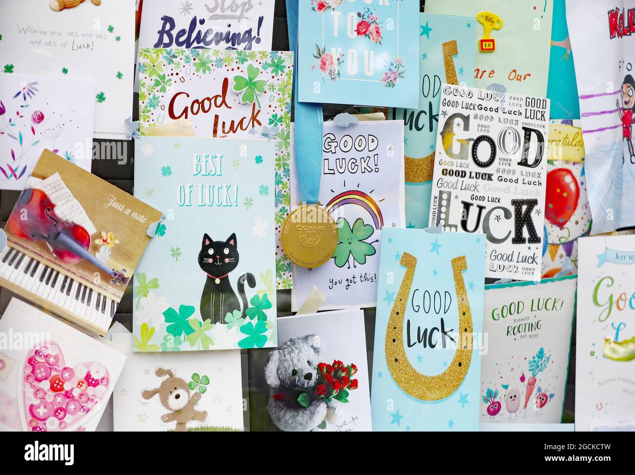 Cards in the window of Kellie Harrington's home in Portland Row, Dublin ...