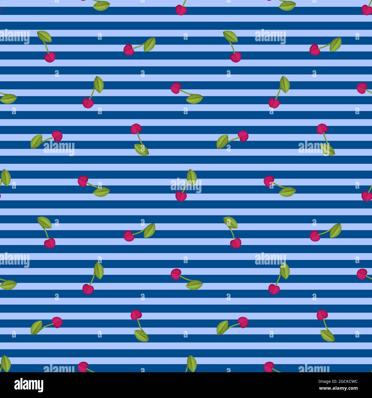 Fresh Cherry Hand drawn Seamless Pattern design. Red Cherry Berry ...