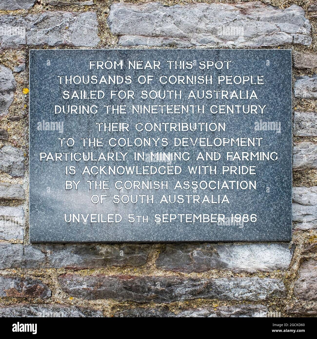 Plaque noting C19th Cornish emigration to South Australia & development ...