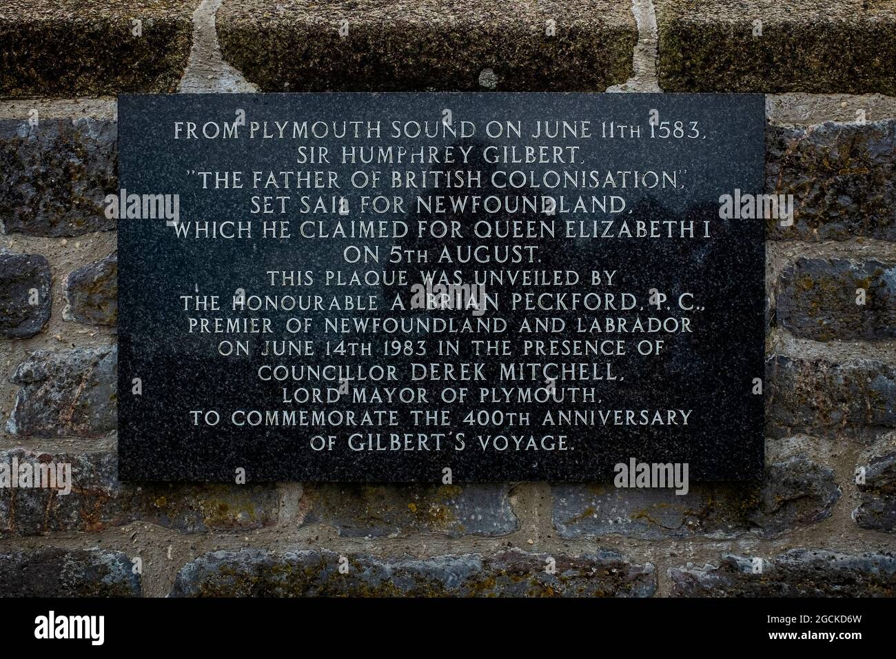 Plaque commemorating Newfoundland & Labrador claimed by Sir Humphrey Gilbert for Elizabeth I on ...