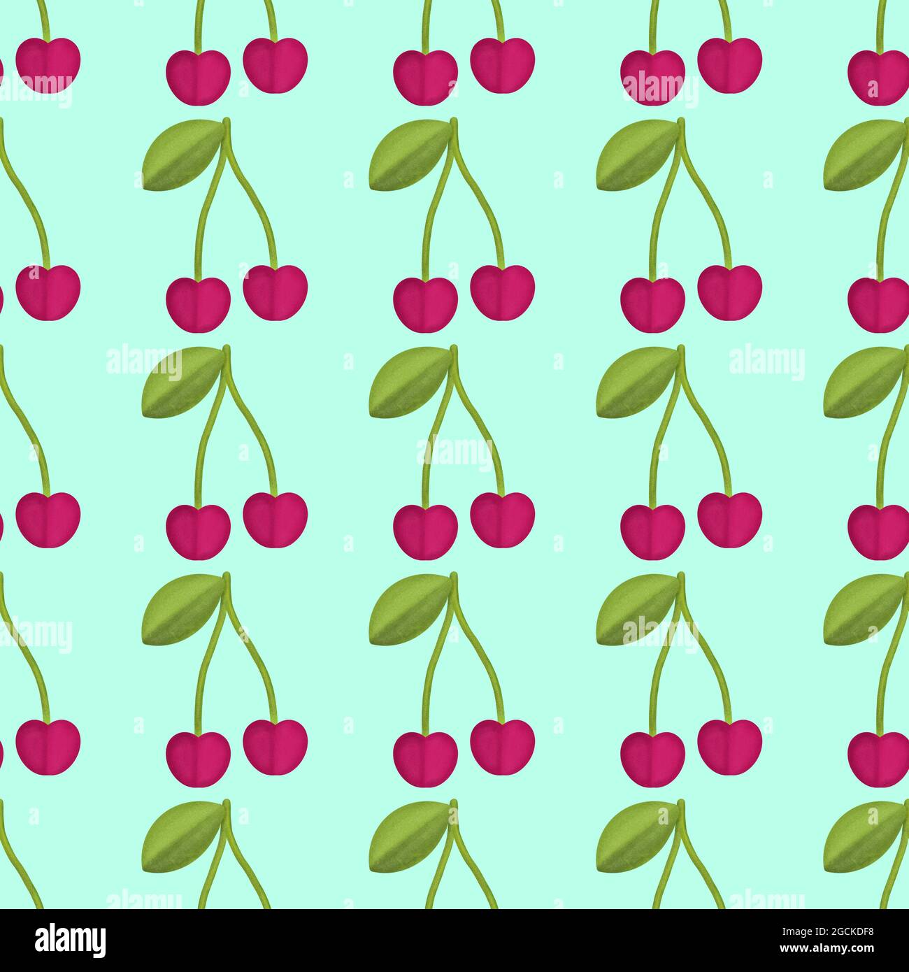 Fresh Cherry Hand drawn Seamless Pattern design. Red Cherry Berry ...