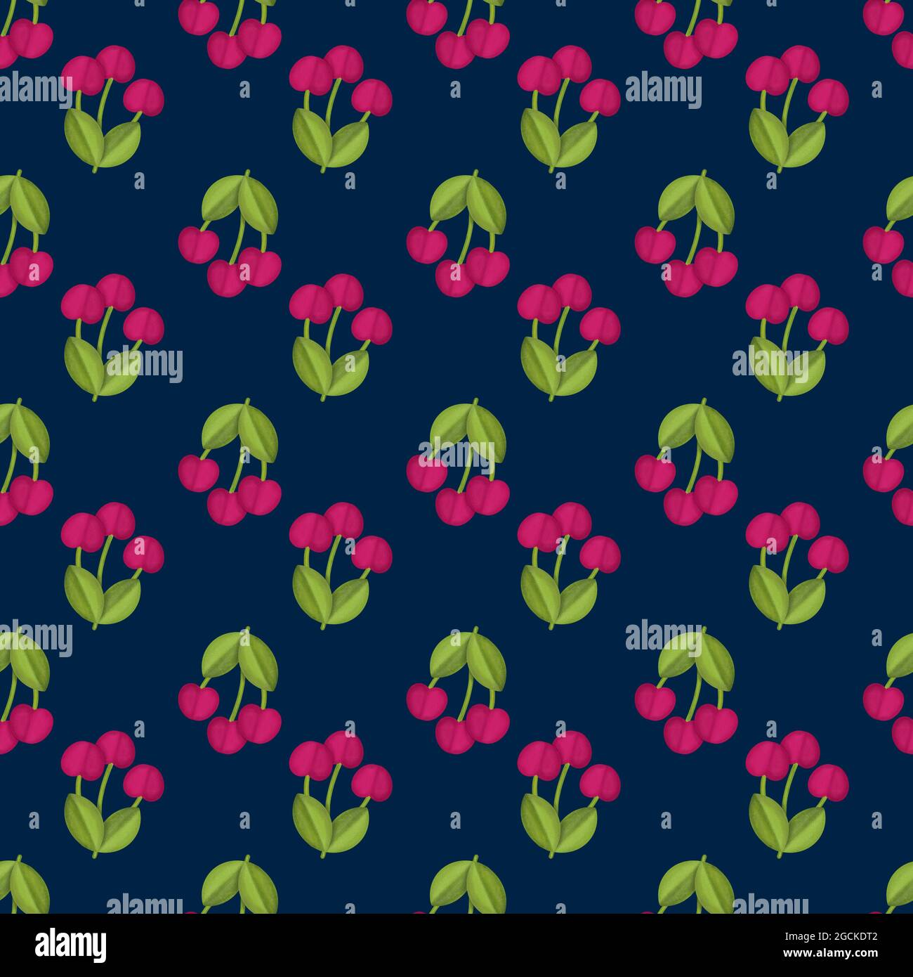 Fresh Cherry Hand drawn Seamless Pattern design. Red Cherry Berry ...