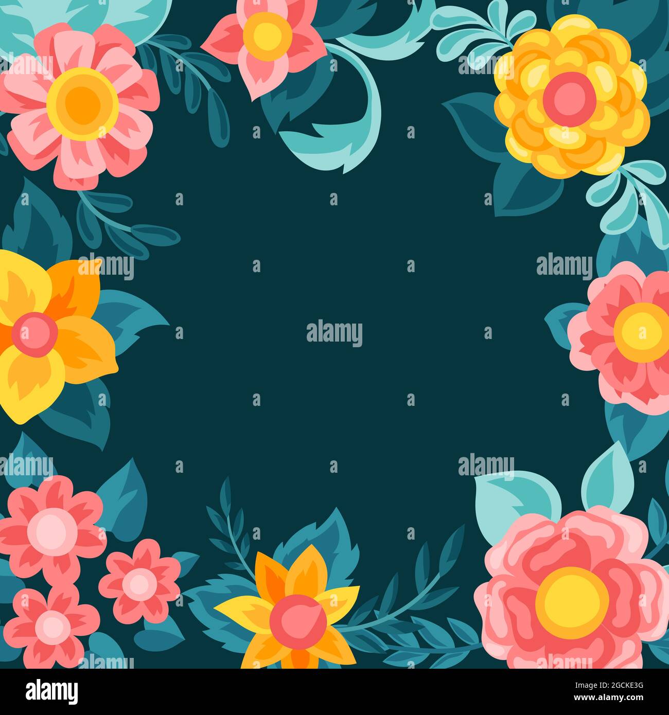 Frame with pretty flowers. Beautiful decorative natural buds and leaves ...