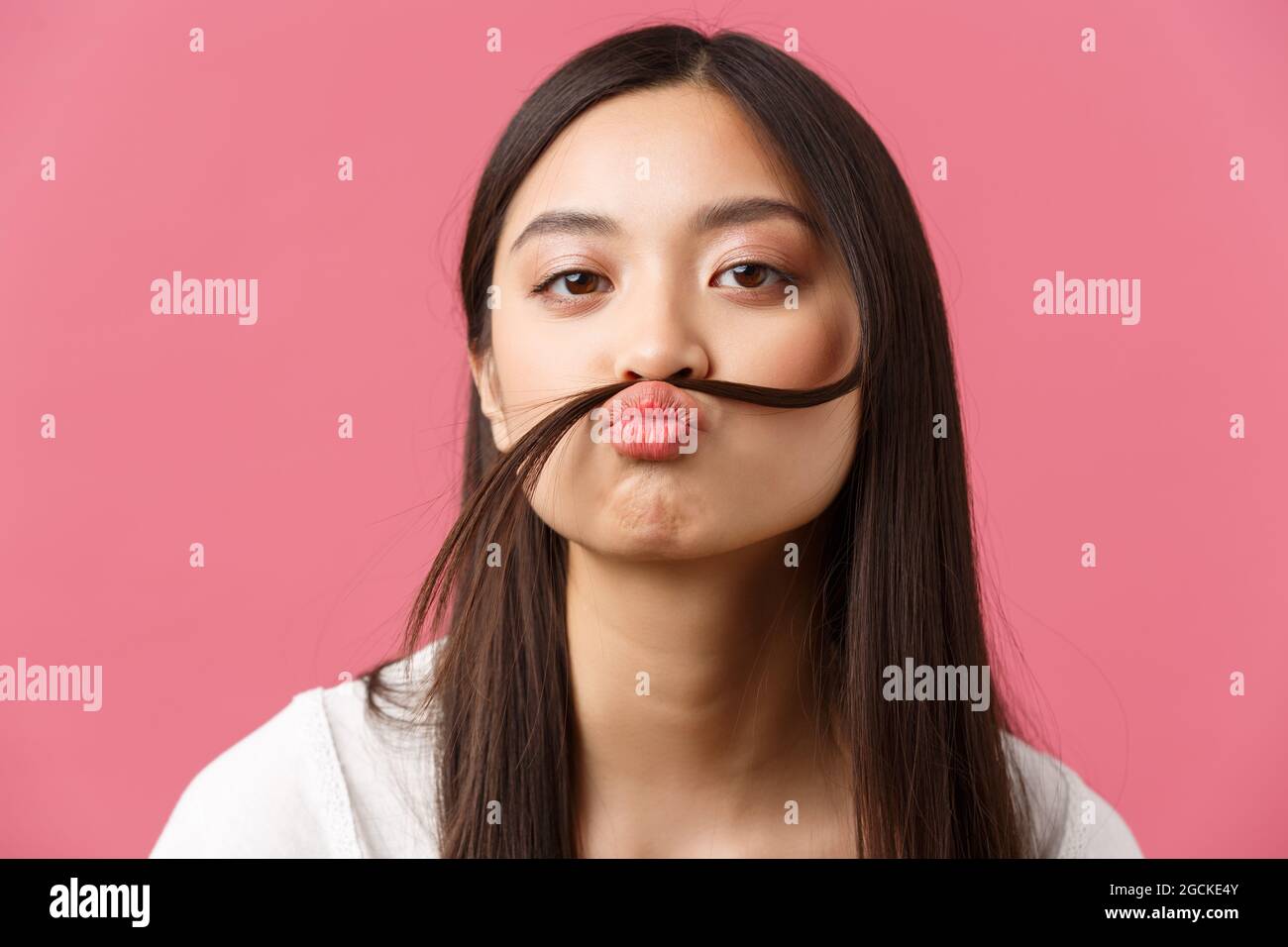 Beauty, people emotions and summer leisure concept. Close-up of funny ...