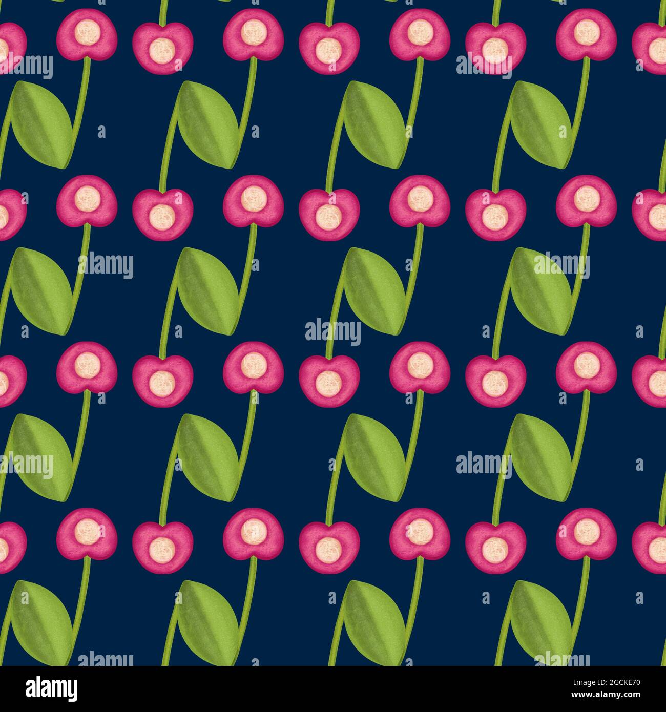 Fresh Cherry Hand drawn Seamless Pattern design. Red Cherry Berry ...