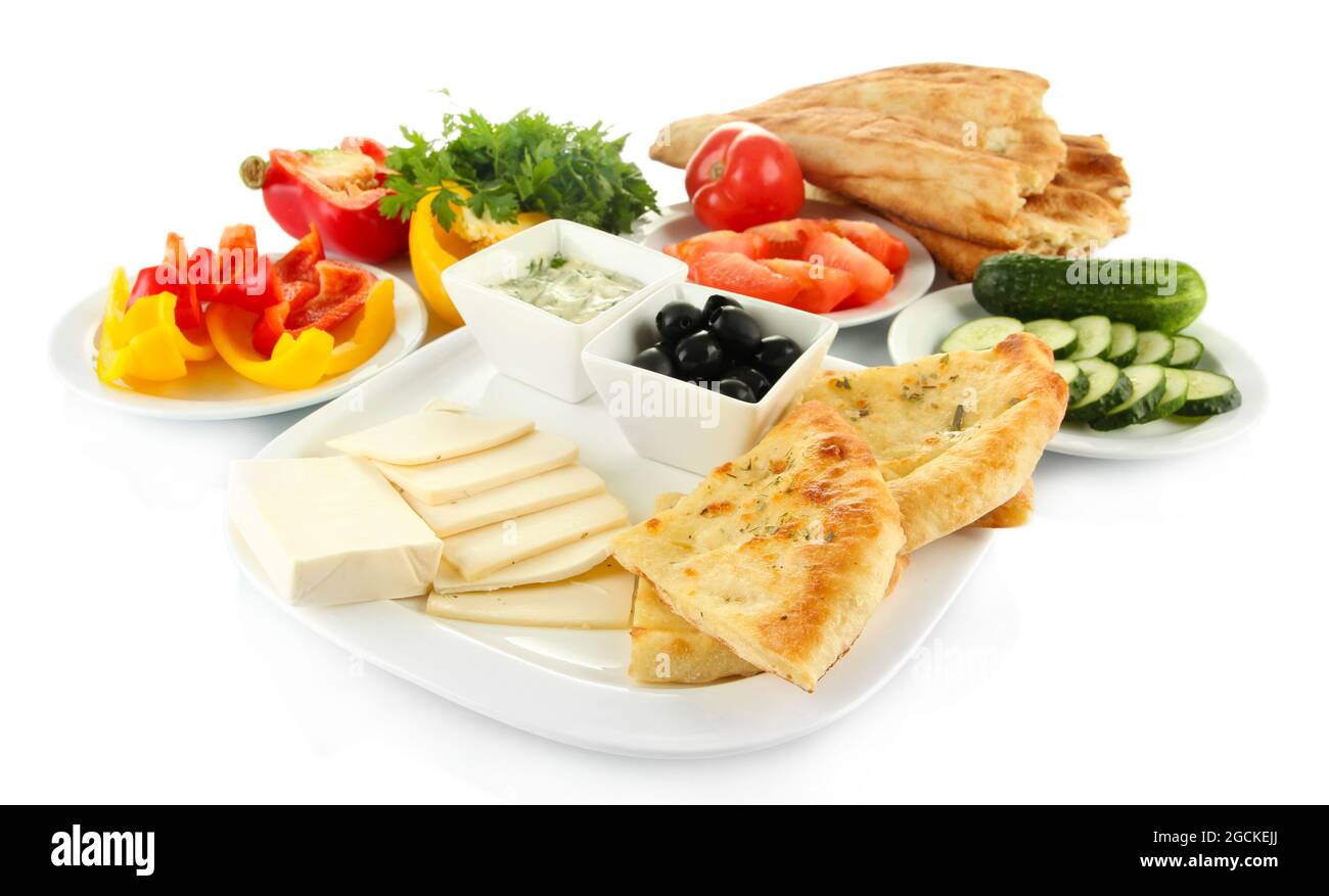 Traditional Turkish breakfast isolated on white Stock Photo - Alamy