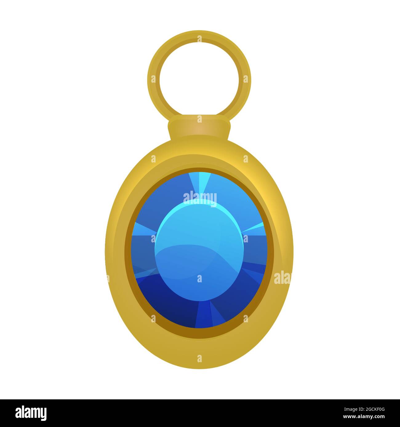 Magic amulet, golden shiny pendant in cartoon style isolated on white ...