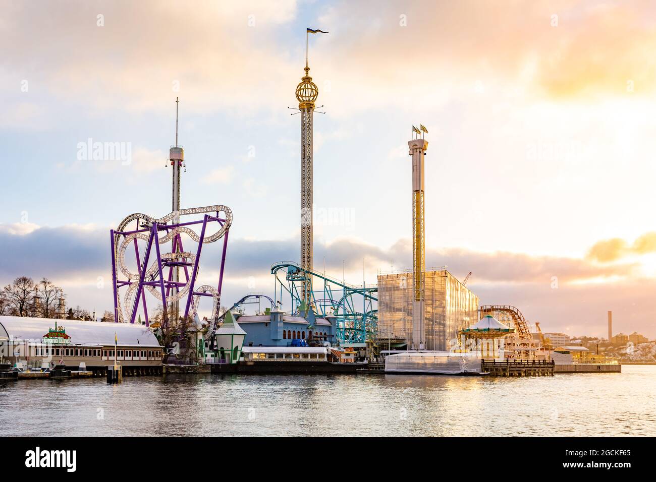 Historical Grona Lund amusement park under the cloudy sky in Stockholm ...