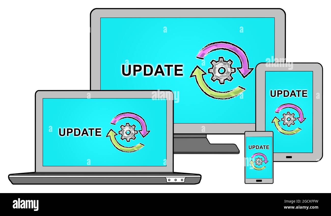 Update concept shown on different information technology devices Stock ...