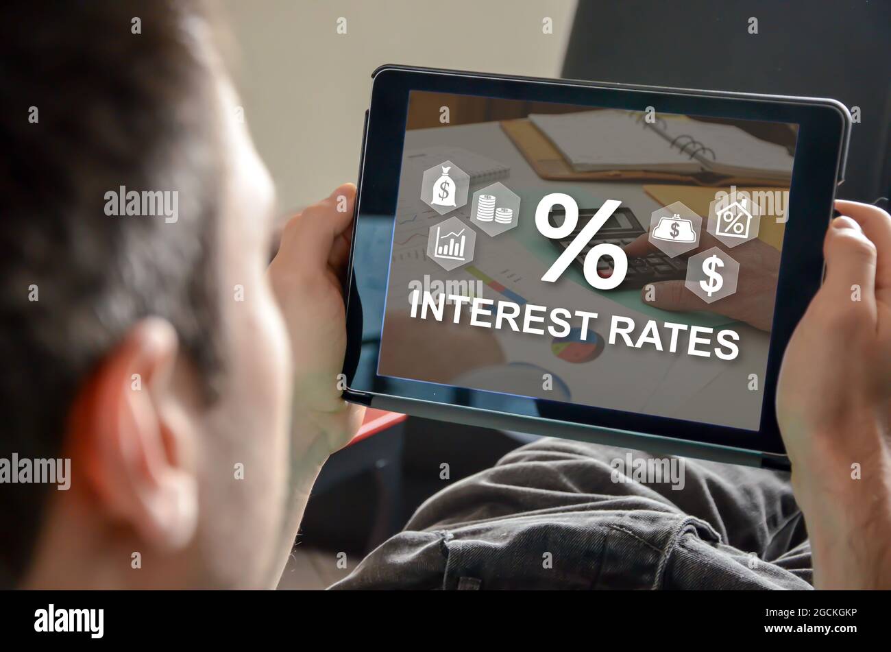 Interest rates concept on a tablet Stock Photo - Alamy