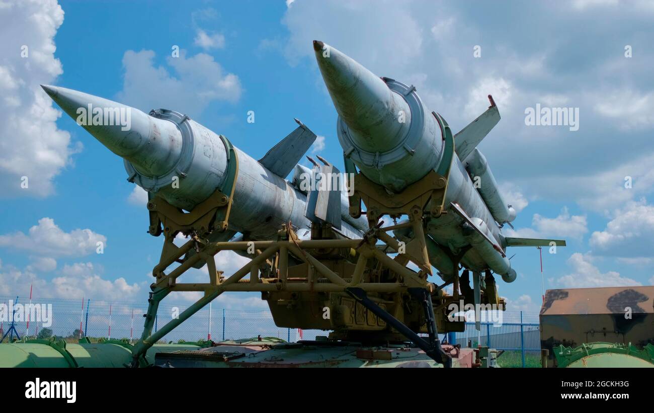 Military missiles at the exhibition in open-air museum. History and ...