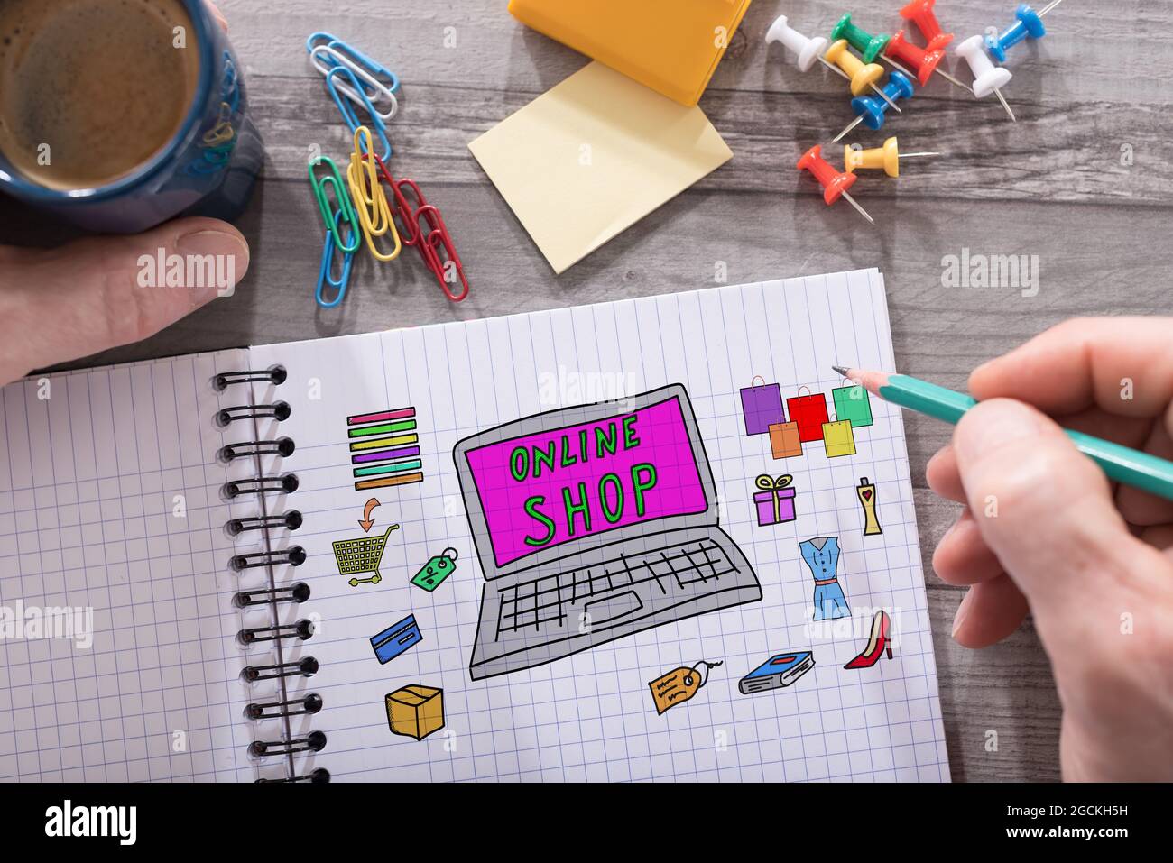 Online shopping hand drawn hi-res stock photography and images - Alamy