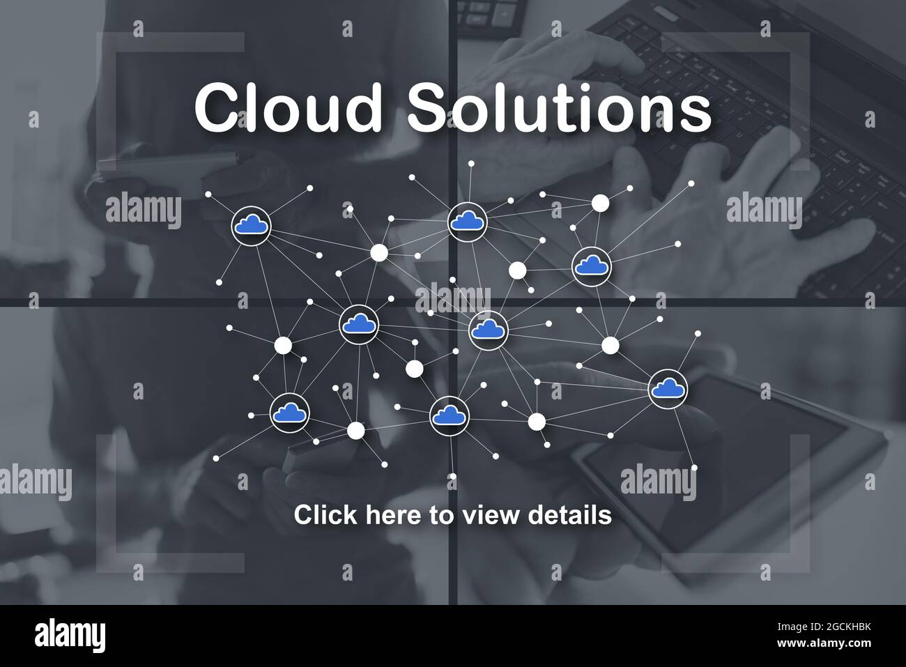 Cloud solutions concept illustrated by pictures on background Stock ...