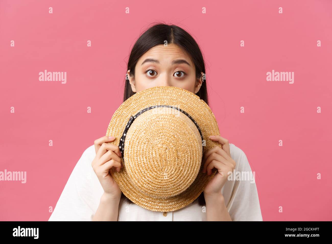 Beauty, people emotions and summer leisure concept. Close-up of ...