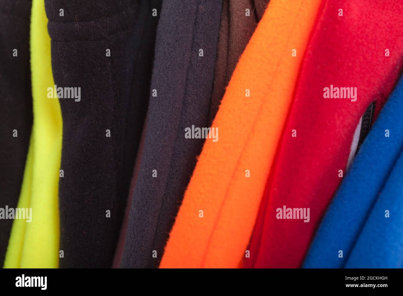 Assortment of colorful fleece, close up photo Stock Photo - Alamy