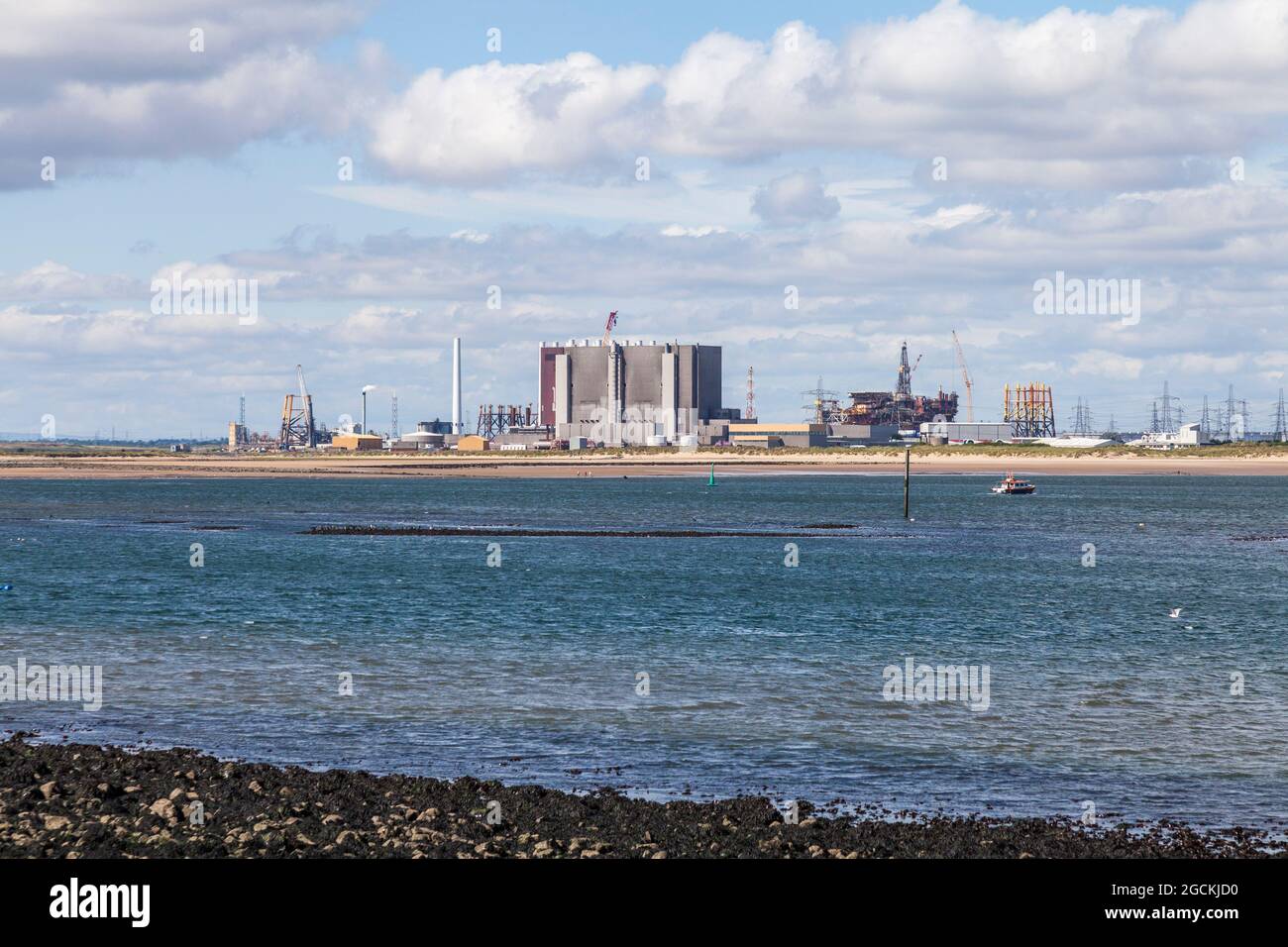 Hartlepool Nuclear Power Station and decommisioned oil rigs at Seaton ...