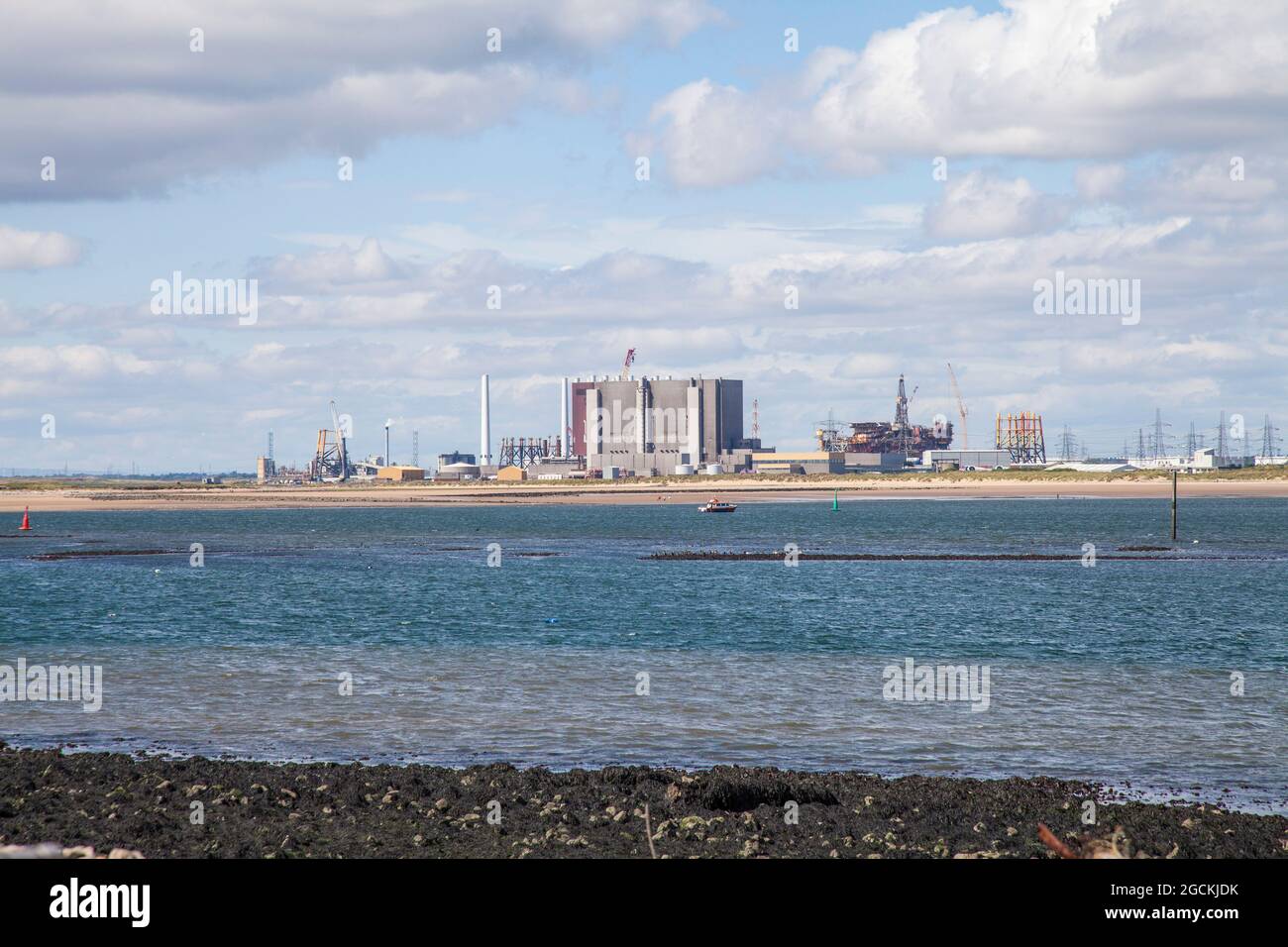 Hartlepool Nuclear Power Station and decommisioned oil rigs at Seaton ...