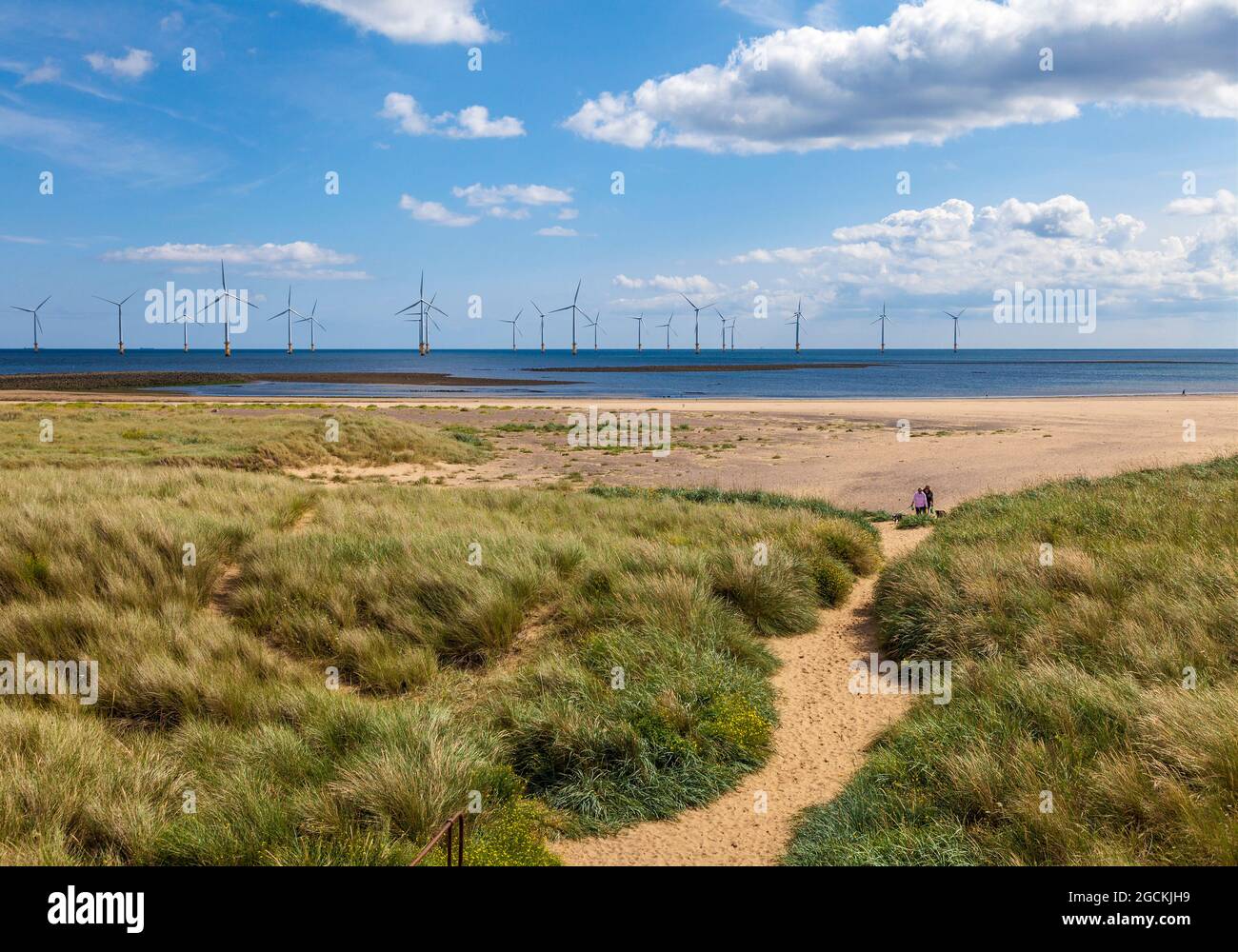 The seafront at South Gare with the offshore wind turbines at Redcar ...
