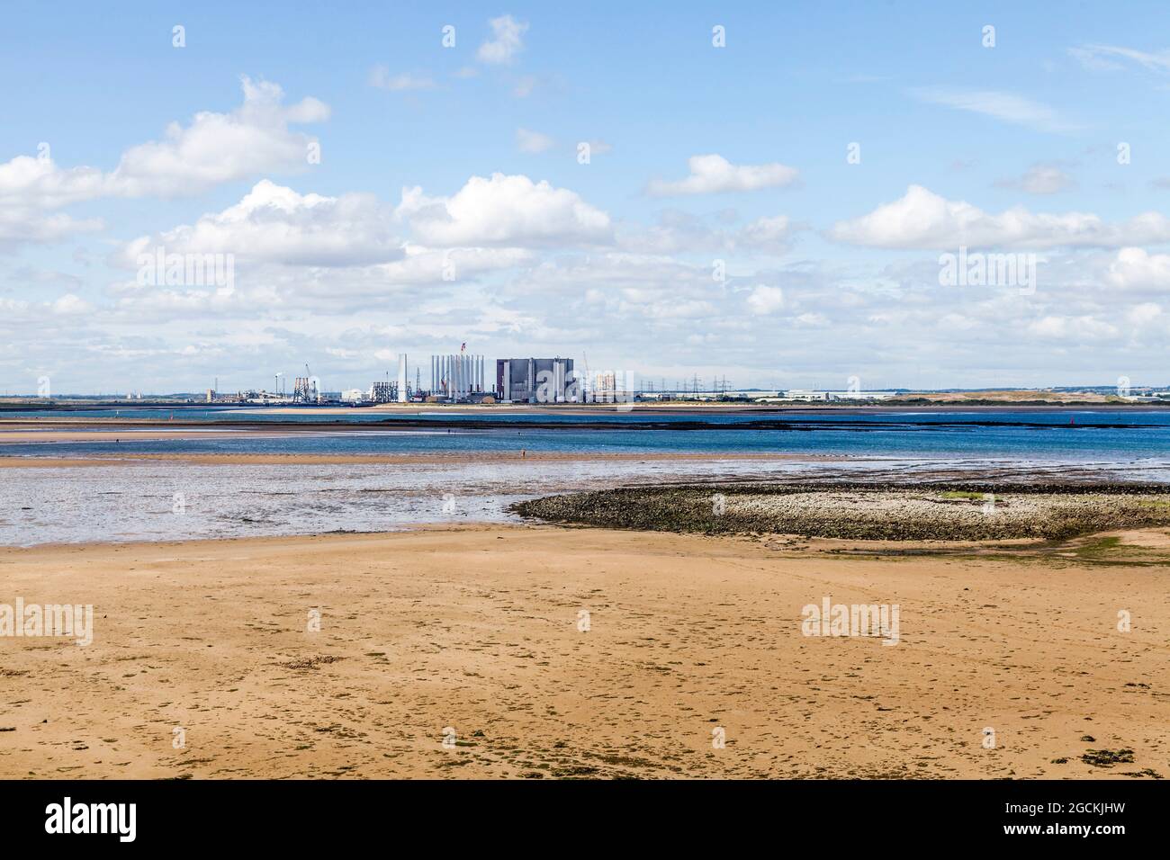 Hartlepool Nuclear Power Station and decommisioned oil rigs at Seaton ...