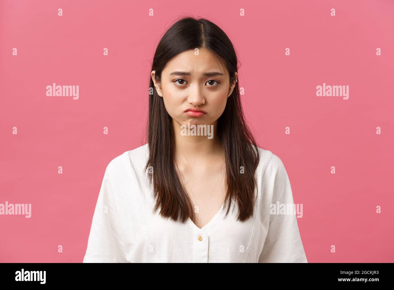 Beauty, people emotions and summer leisure concept. Depressed and sad ...