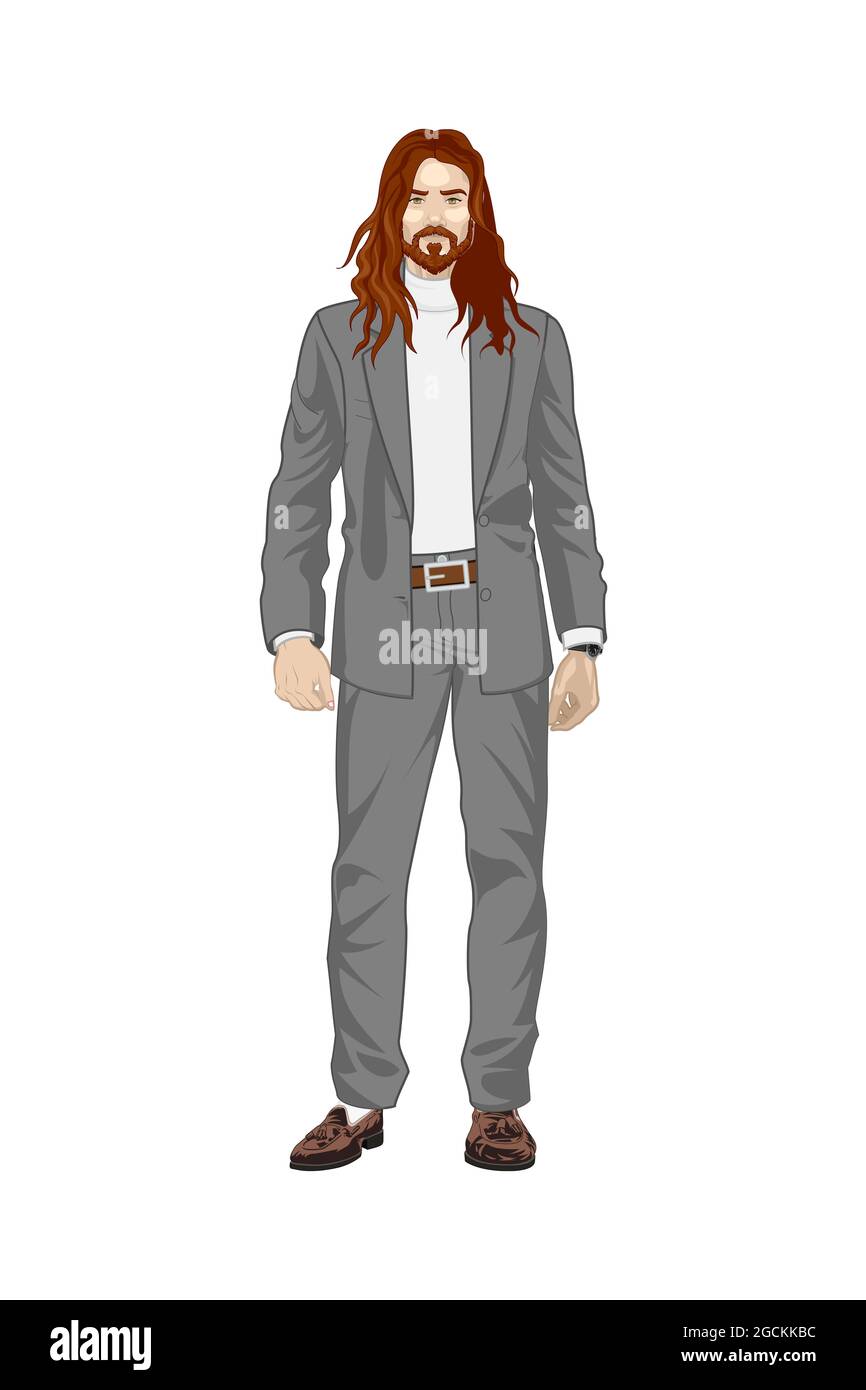 2d illustration of a man in a suit - portrait of a standing man with ...